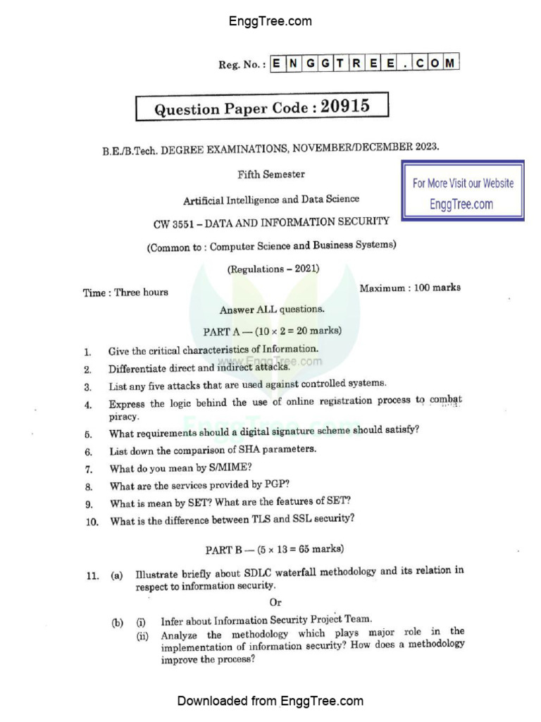 CW3551 Data and Information Security Nov Dec 2023 Question Paper ...