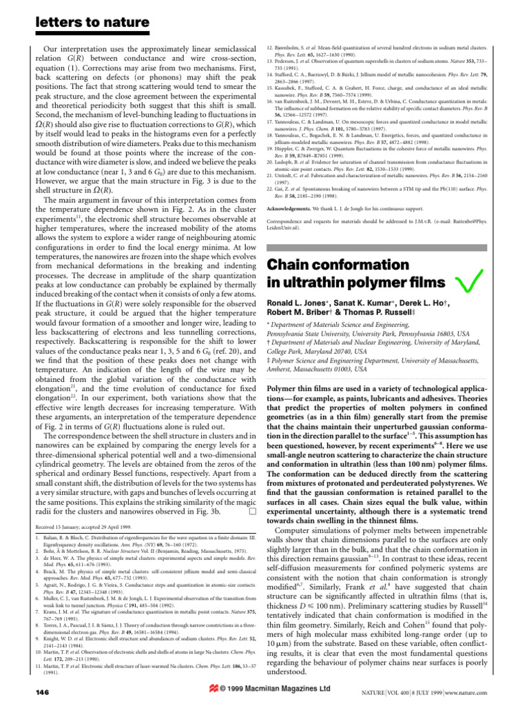 Chain Conformation in Ultrathin Polymer Films From Nutron Scattering | PDF
