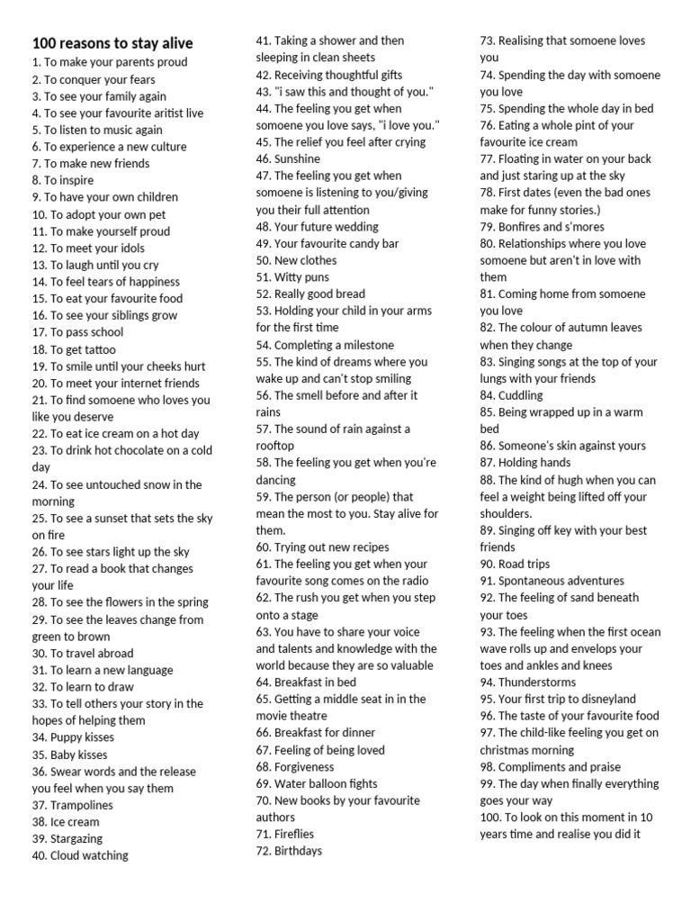 100 Reasons To Stay Alive | PDF