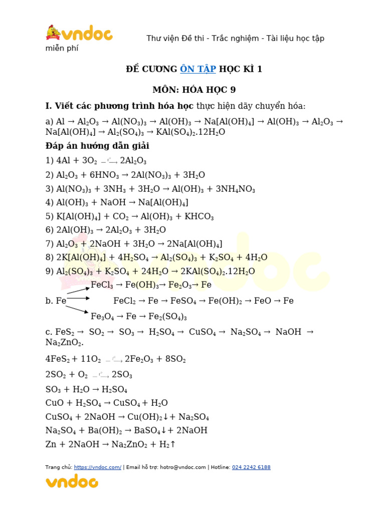 De Cuong On Tap Hoc Ki 1 Mon Hoa Hoc 9 Phan Bai Tap | PDF