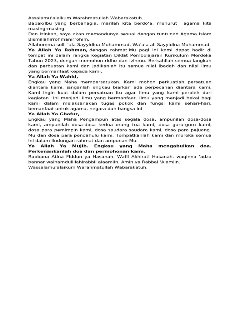 Doa Pembukaan Acara Bimtek TGL 22 November 2022 | PDF