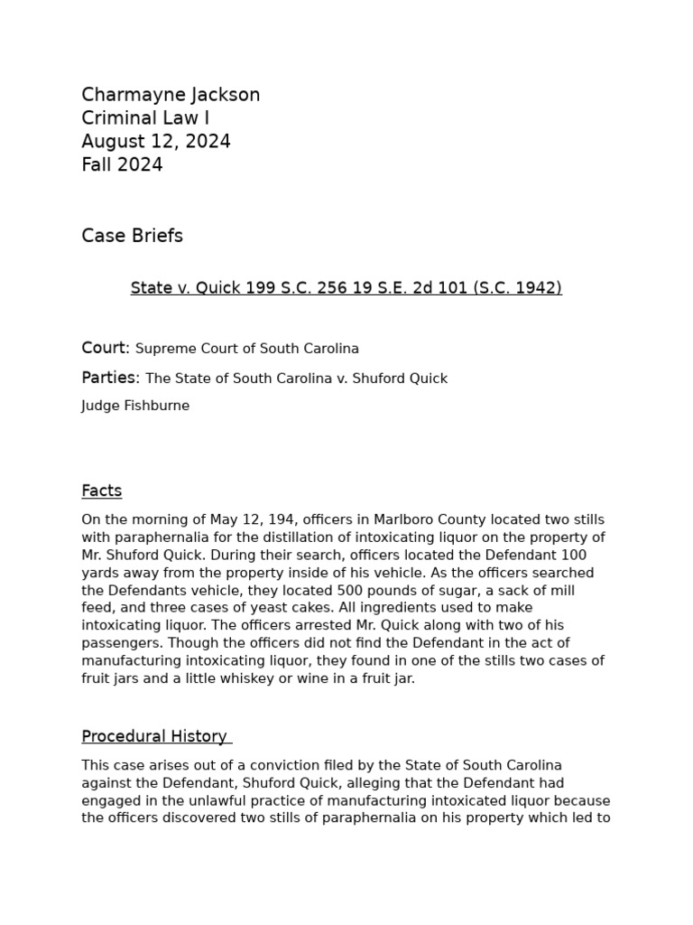 Charmayne Jackson - Case Briefs | PDF
