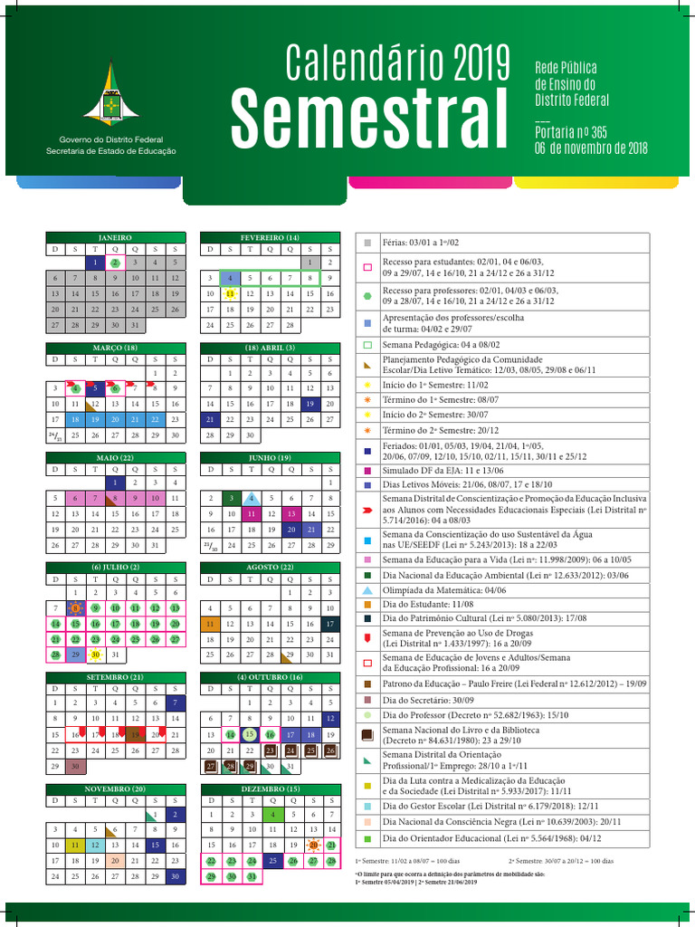 Calendário Semestral 2019 | PDF