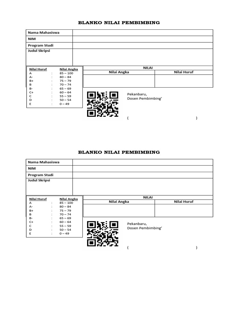 Blangko Nilai Pembimbing | PDF