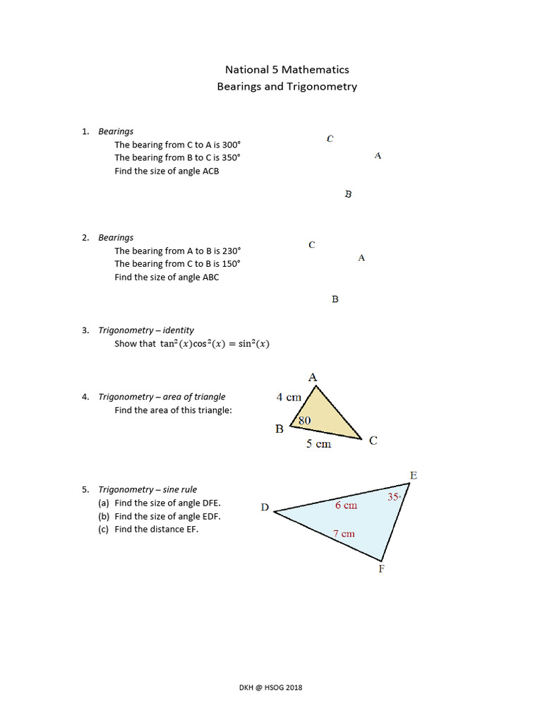 N5 Maths Bearings and Trigonometry Questions | PDF