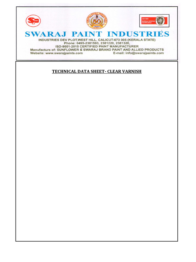 Clear Varnish-Data Sheet | PDF | Art