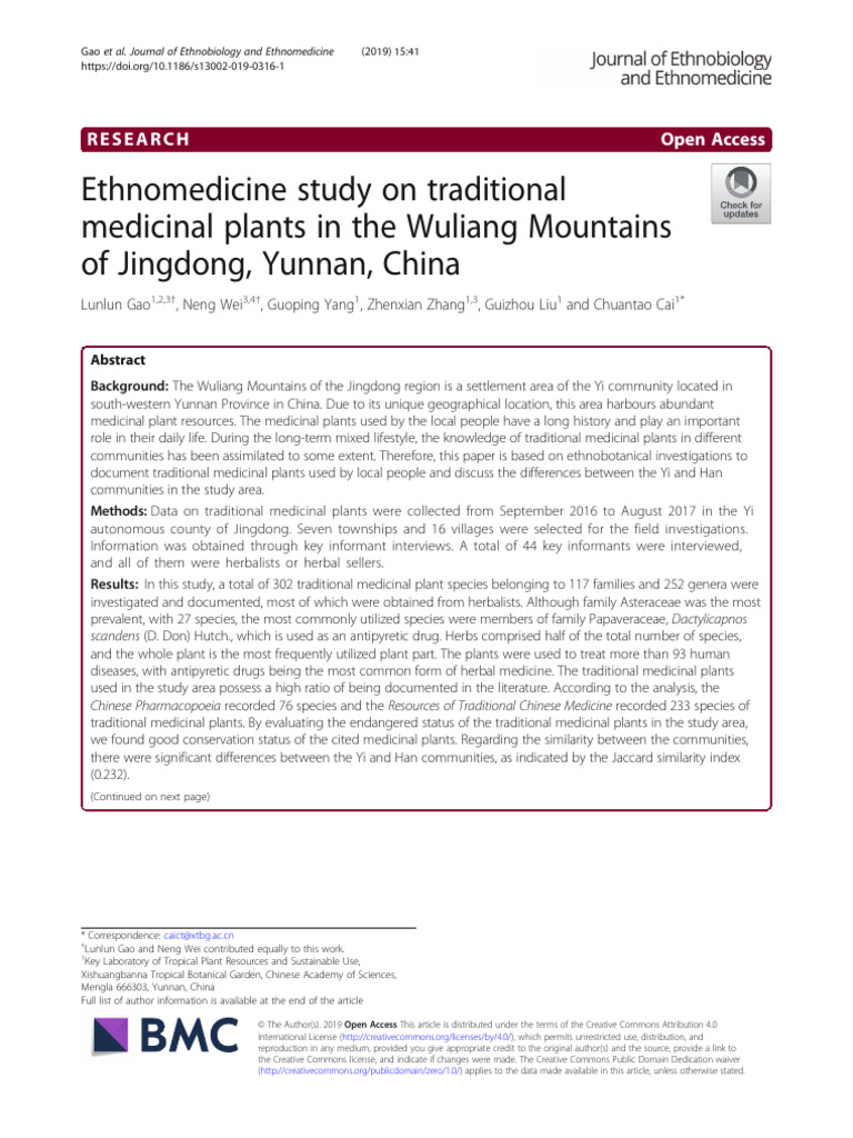 38-Ethnomedicine Study On Traditional Medicinal Plants in The Wuliang ...