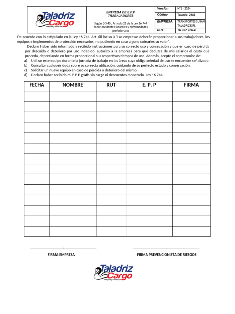 Acta Entrega EPP GENERAL | PDF