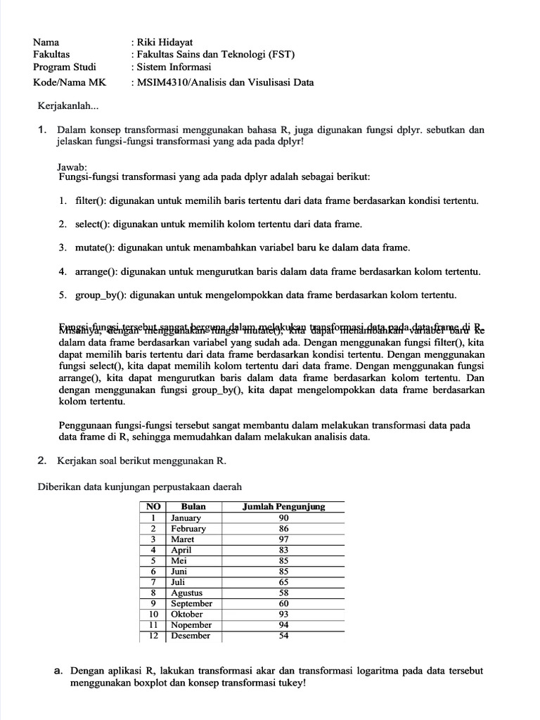 PDF Tugas 2 Analisis Dan Visualisasi Data Msim4310 - Compress | PDF