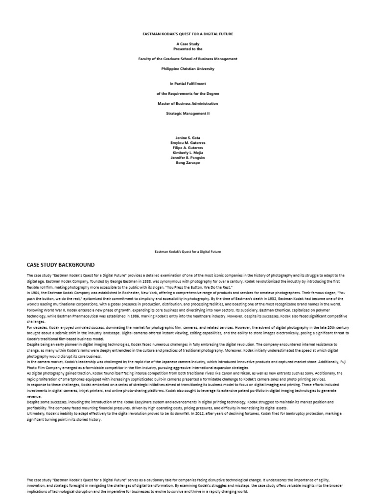 GROUP 4 - KODAK-CASE-STUDY-FINAL-OUTPUT-August022024 | PDF | Camera ...