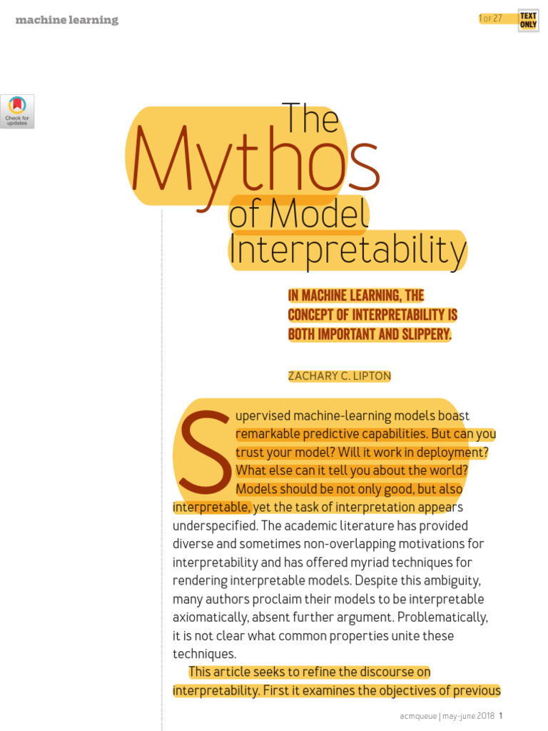 The Mythos of Model Interpretability | PDF