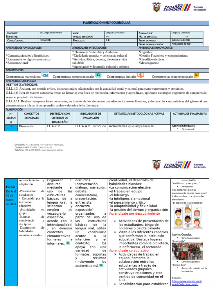 Planificación Lengua 1er trimestre 10mo 2024(1) | PDF