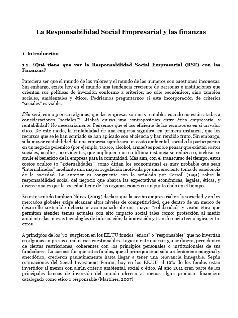 RSE y Finanzas: Impacto y Tendencias | PDF | Responsabilidad social ...