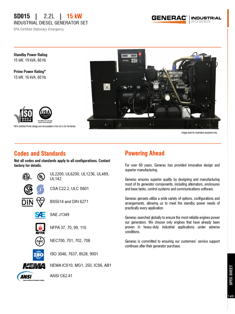 Industrial Diesel Generator Set: Standby Power Rating | PDF