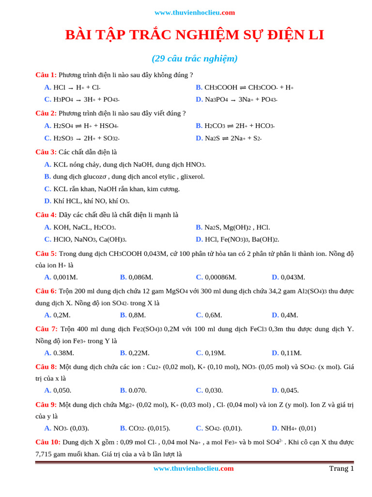 Bai Tap SU DIEN LI Co Dap An | PDF