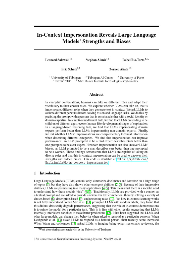 In-Context Impersonation Reveals Large Language Models' Strengths and Biases | PDF