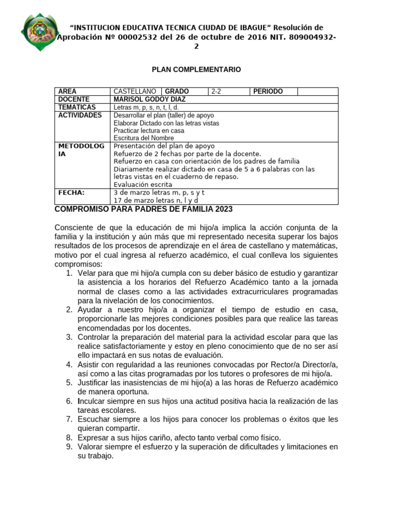 Plan Complementario de Apoyo | PDF