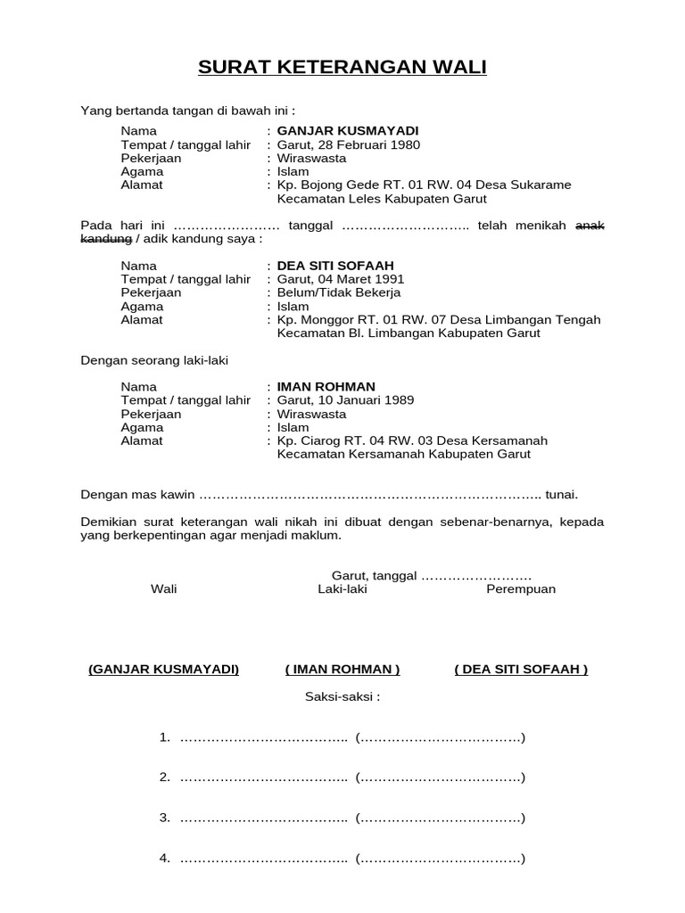 Surat Keterangan Wali | PDF