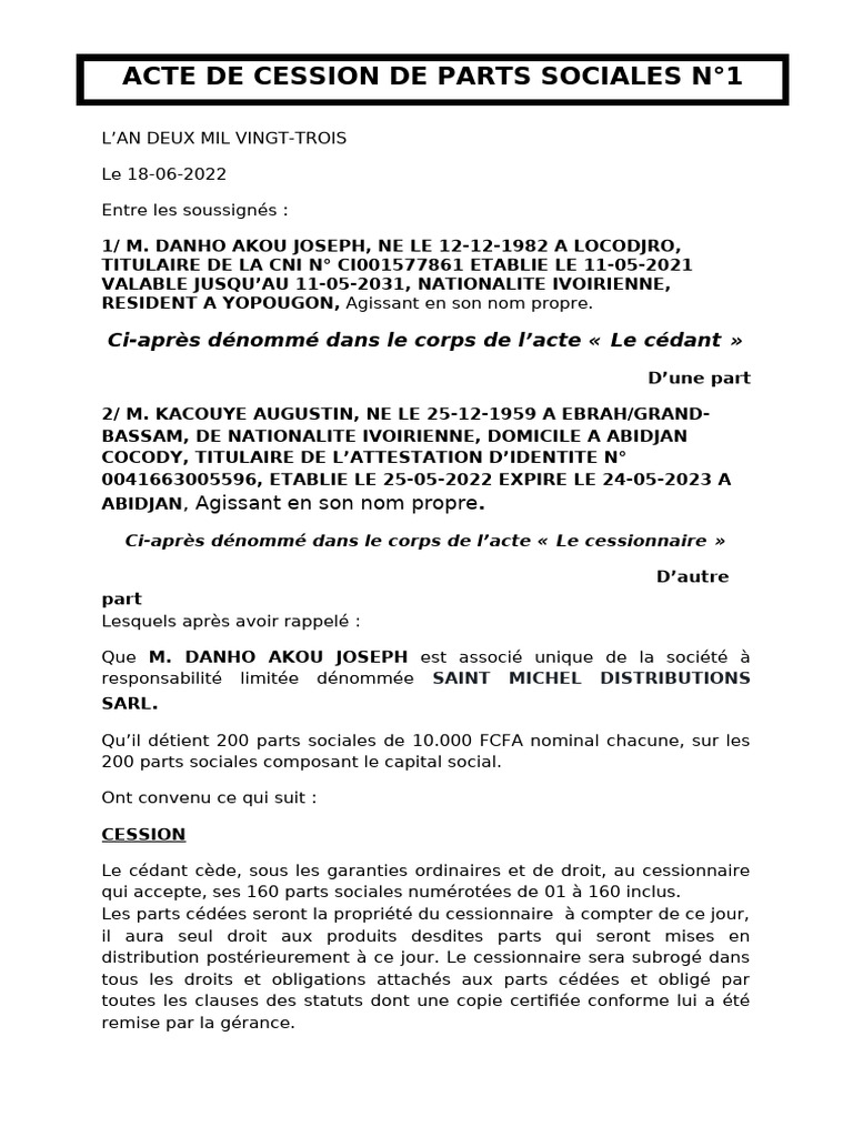 Acte de Cession | PDF
