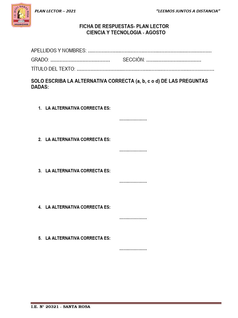 Hoja de Respuestas-Plan Lector | PDF