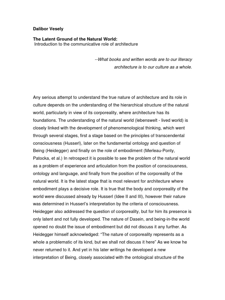 Dalibor Vesely Latent Ground Final Version | PDF | Martin Heidegger | Phenomenology (Philosophy)