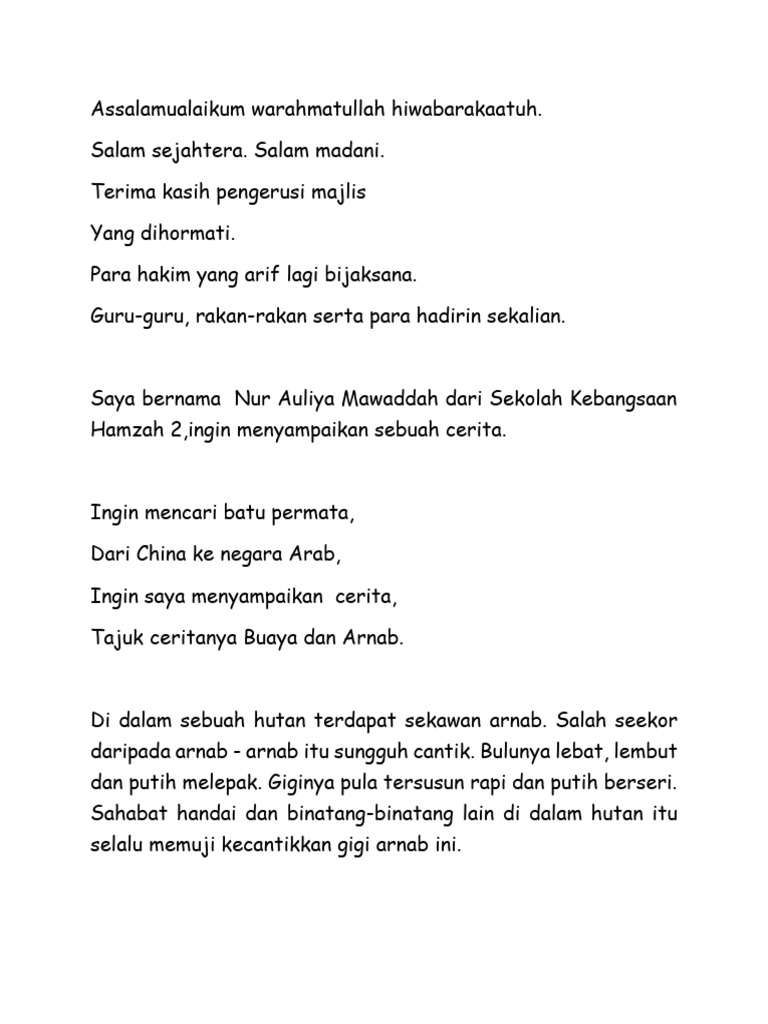 Cerita Tahap 1 Buaya Dan Arnab | PDF