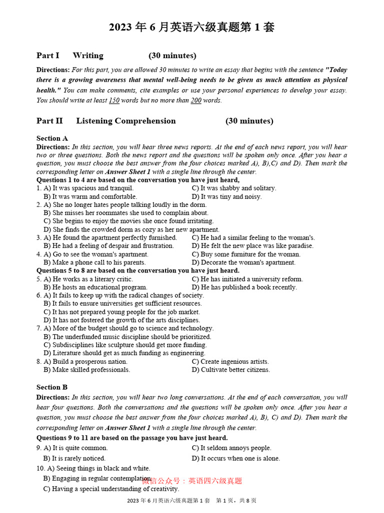 Part I Writing (30 Minutes) : Section A | PDF