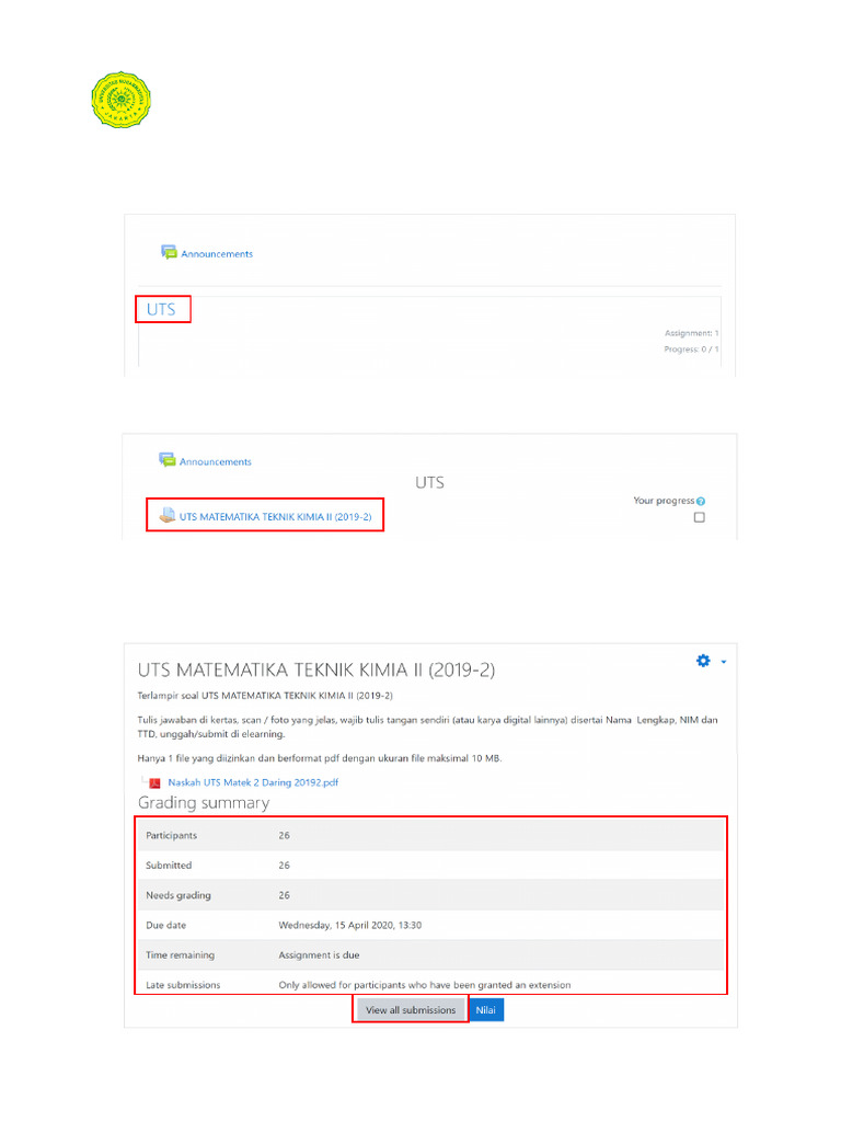 Tata Cara Input Nilai Uts Assignment Di Elearning | PDF