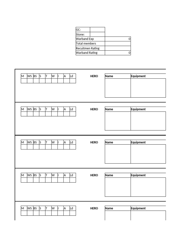Mordheim Warband Sheet | PDF