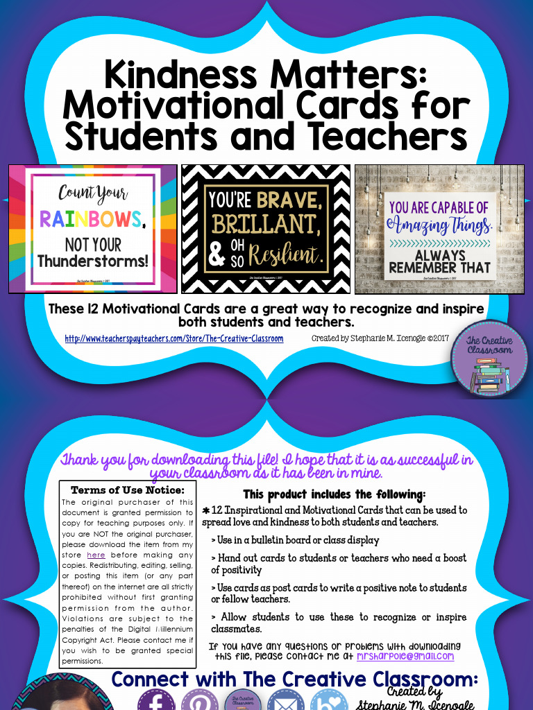 Kindness Matters: Motivational Cards For Students and Teachers | PDF