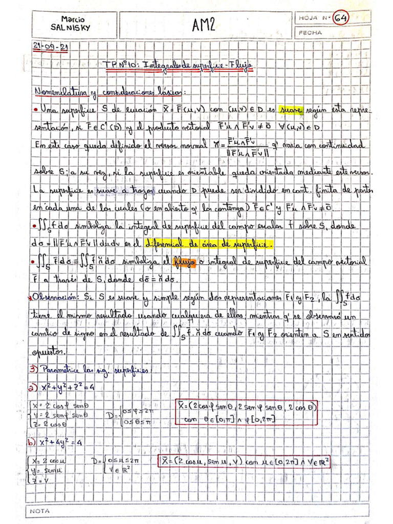 AM2 - TP10_ Integrales de Superficie. Flujo_RESUELTO | PDF