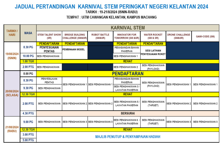 JADUAL KARNIVAL STEM 2024 - 5 Ogos 2024 | PDF