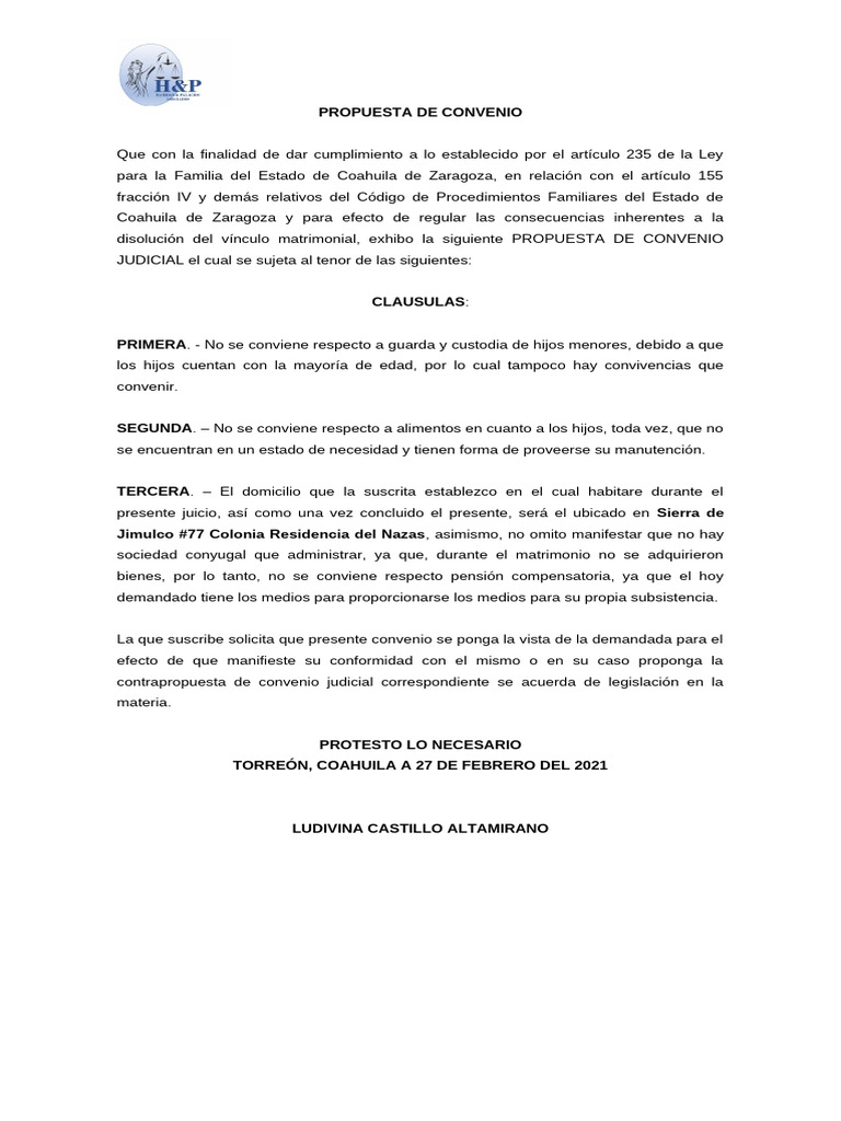 Propuesta de Convenio | PDF