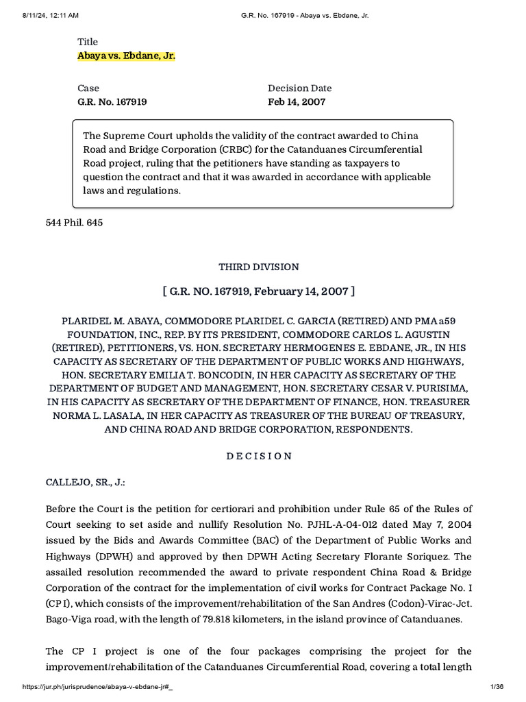 G.R. No. 167919 - Abaya vs. Ebdane, JR | PDF