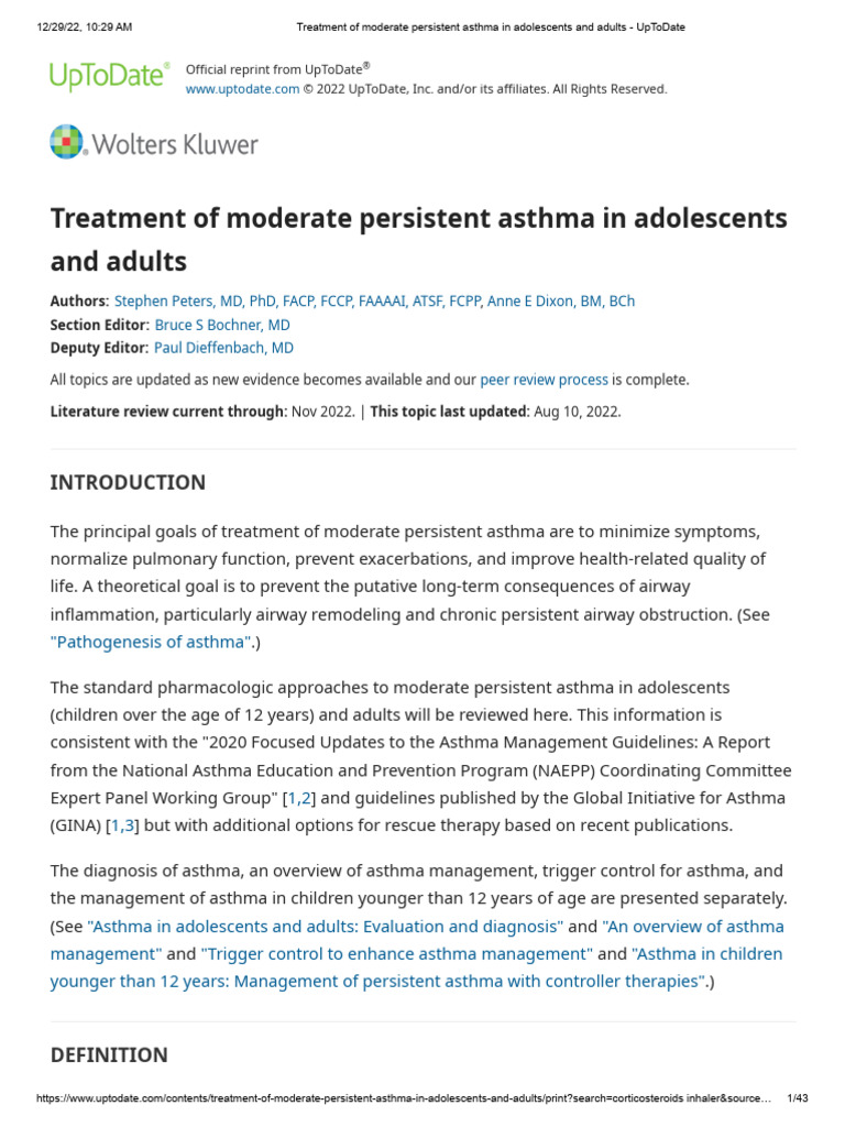Treatment of Moderate Persistent Asthma in Adolescents and Adults | PDF