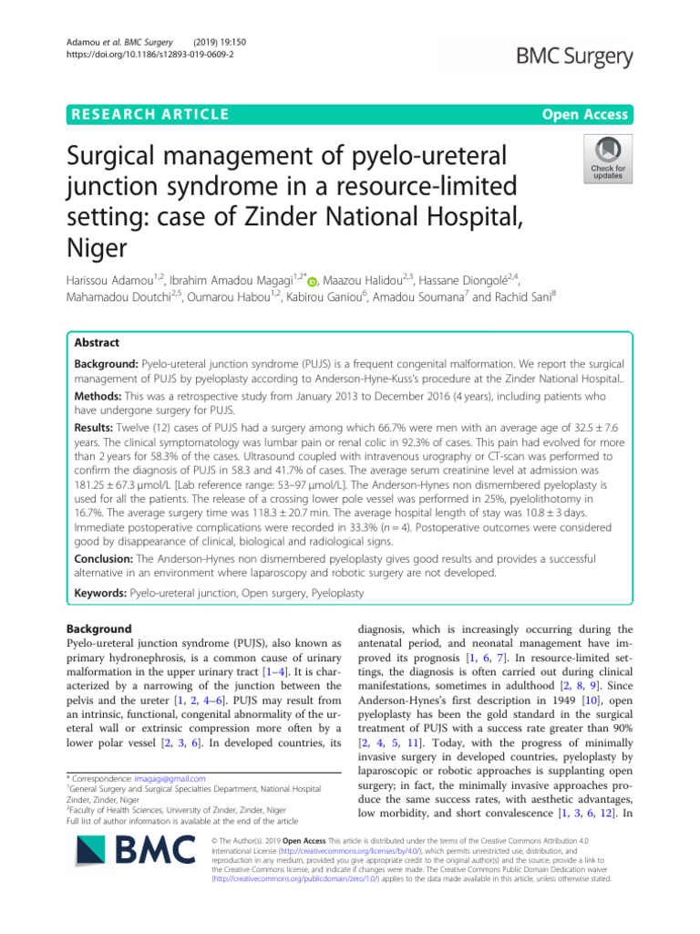 Surgical Management of Pyelo-Ureteral Junction Syndrome in A Resource ...