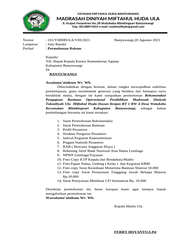 Permohonan Rekom | PDF