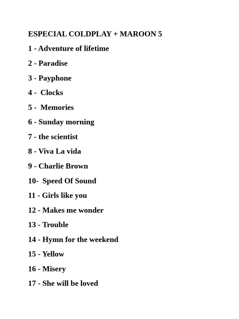 Especial Coldplay + Maroon 5 | PDF