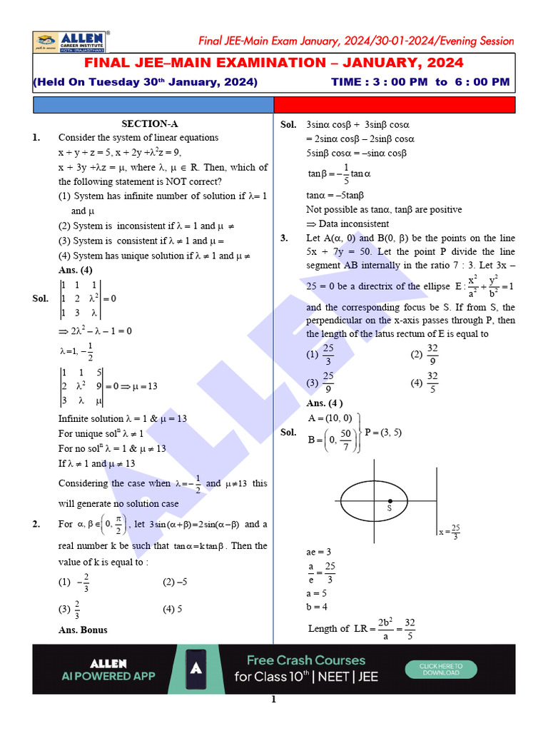 3001 Mathematics Paper With Solution Evening | PDF