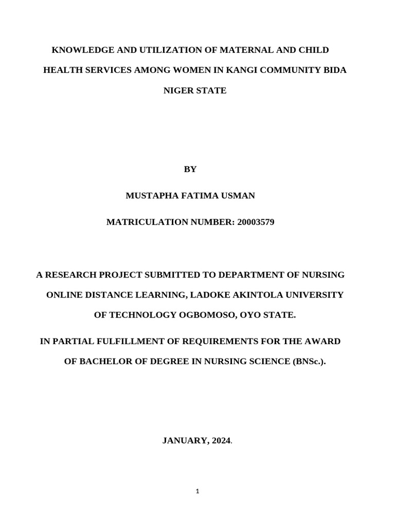 Mustapha Fatima Usman 20003579 | PDF | Maternal Death | Maternal Health