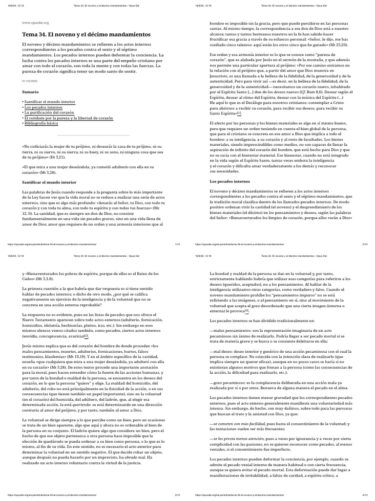 Tema 34. El Noveno y El Décimo Mandamientos - Opus Dei | PDF