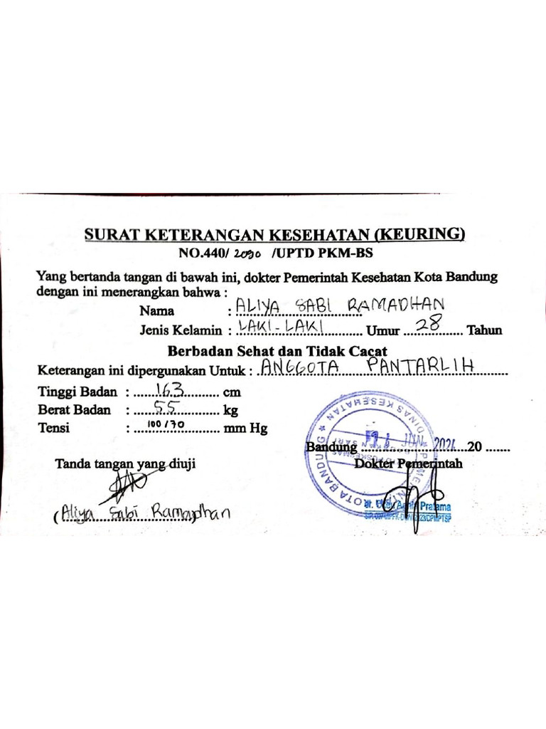 Surat Keterangan Kesehatan | PDF