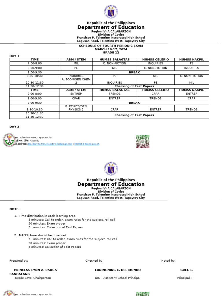 G12 12 4TH Periodic-Test-Schedule | PDF