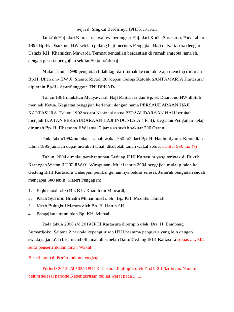 Sejarah IPHI Kartasura | PDF