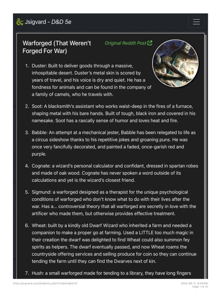 Unique Warforged Roles in D&D | PDF | Blacksmith