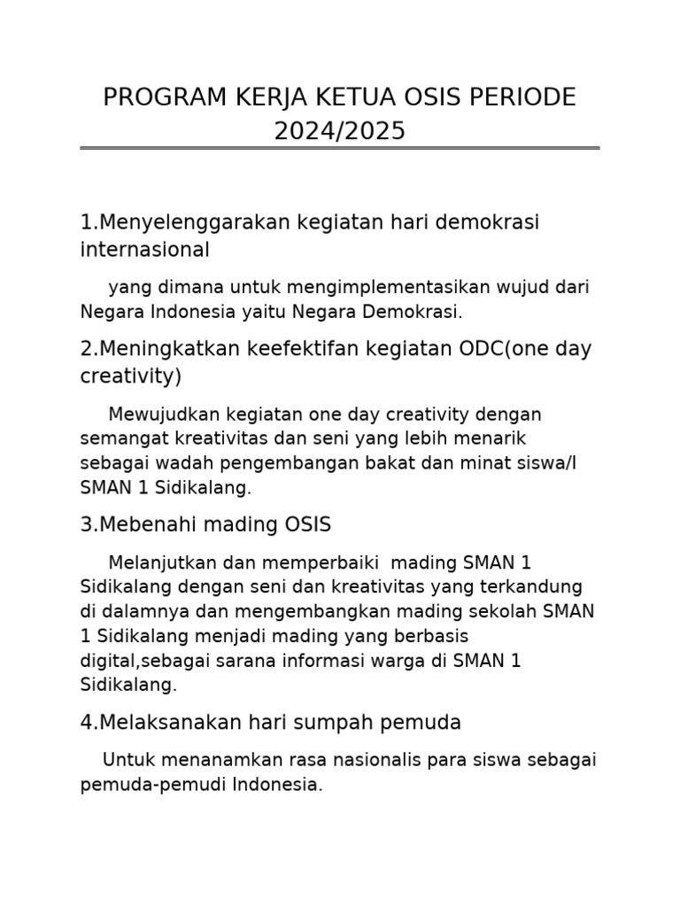 PROGRAM KERJA KETUA OSIS PERIODE 2024 | PDF