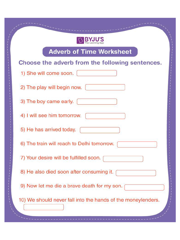 Adverb of Time Worksheet 2 | PDF