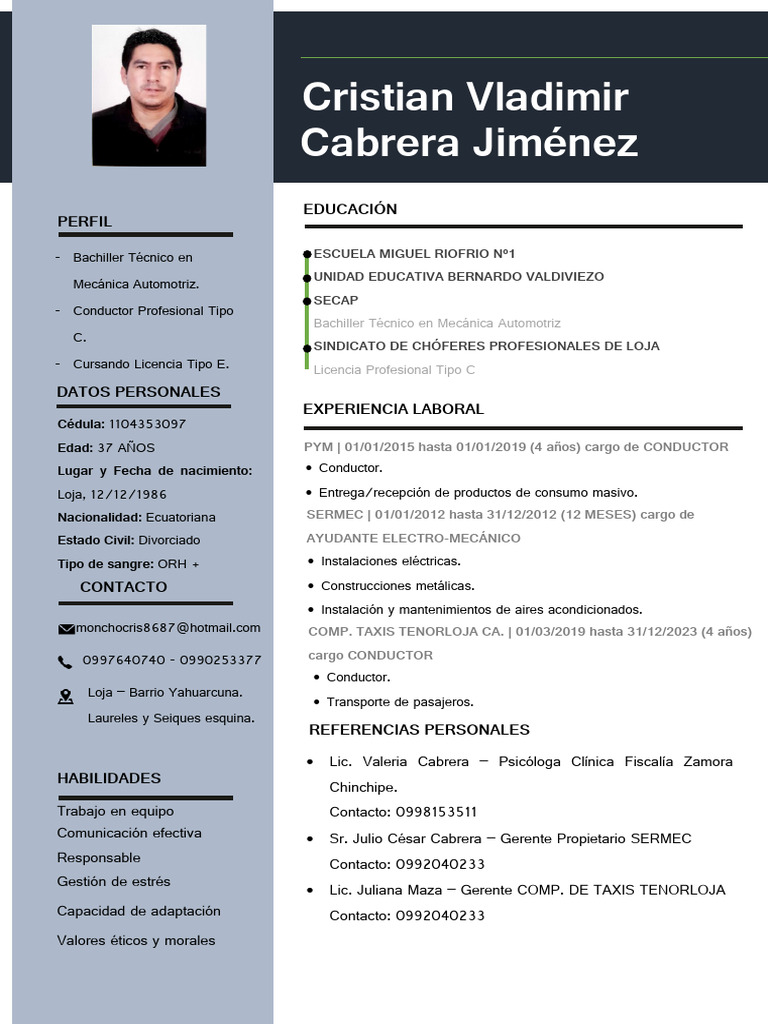 Curriculum Cristian Cabrera | PDF