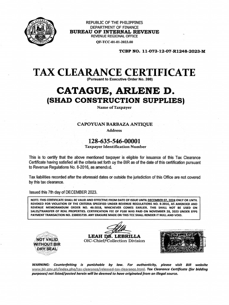Tax Clearance 2024 | PDF