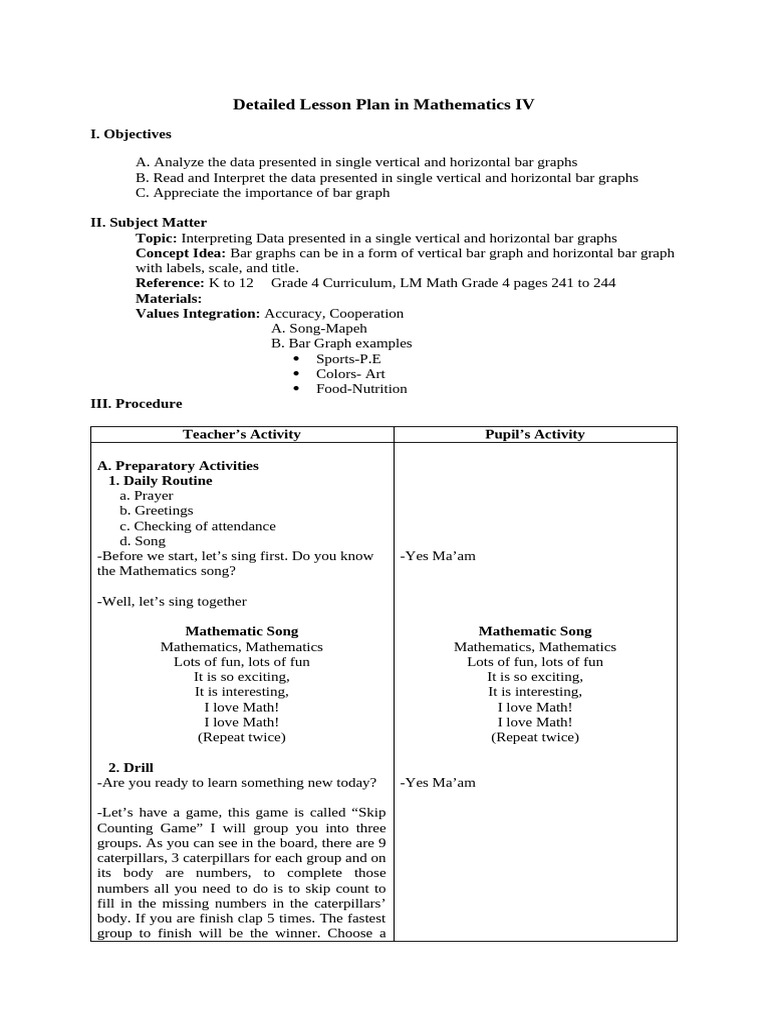 Detailed Lesson Plan in Mathematics | PDF | Mathematics | Lesson Plan